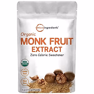 USDA Organic Monk Fruit Extract Powder with Active Mogrosides, 4 Ounce, Zero Calorie, Zero Carb, Sugar Alternative, Monk Fruit Keto Diet, Perfect Paleo & Low-Carb Dieters, Natural Sweetener, Vegan