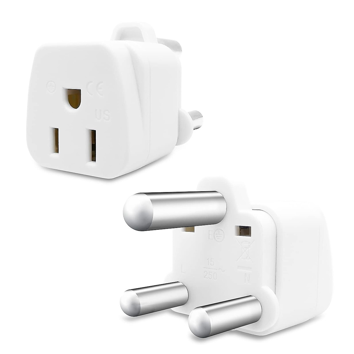 South Africa Travel Plug Adapter,South Africa Plug Adapter 3 Prong Safe Grounded USA to Any Type M for Country Such as Botswana,Nepal Pakistan,Namibia and More,White 2 Pack