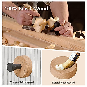 Funnytek Adhesive Wood Coat Hooks - 4 Pack Beech Wood Wall Hooks Natural Rustproof Coat Rack Adhesive Hooks for Wall, Towel Hooks for Hanging Coats, Hats, Bags, Keys (Style C)