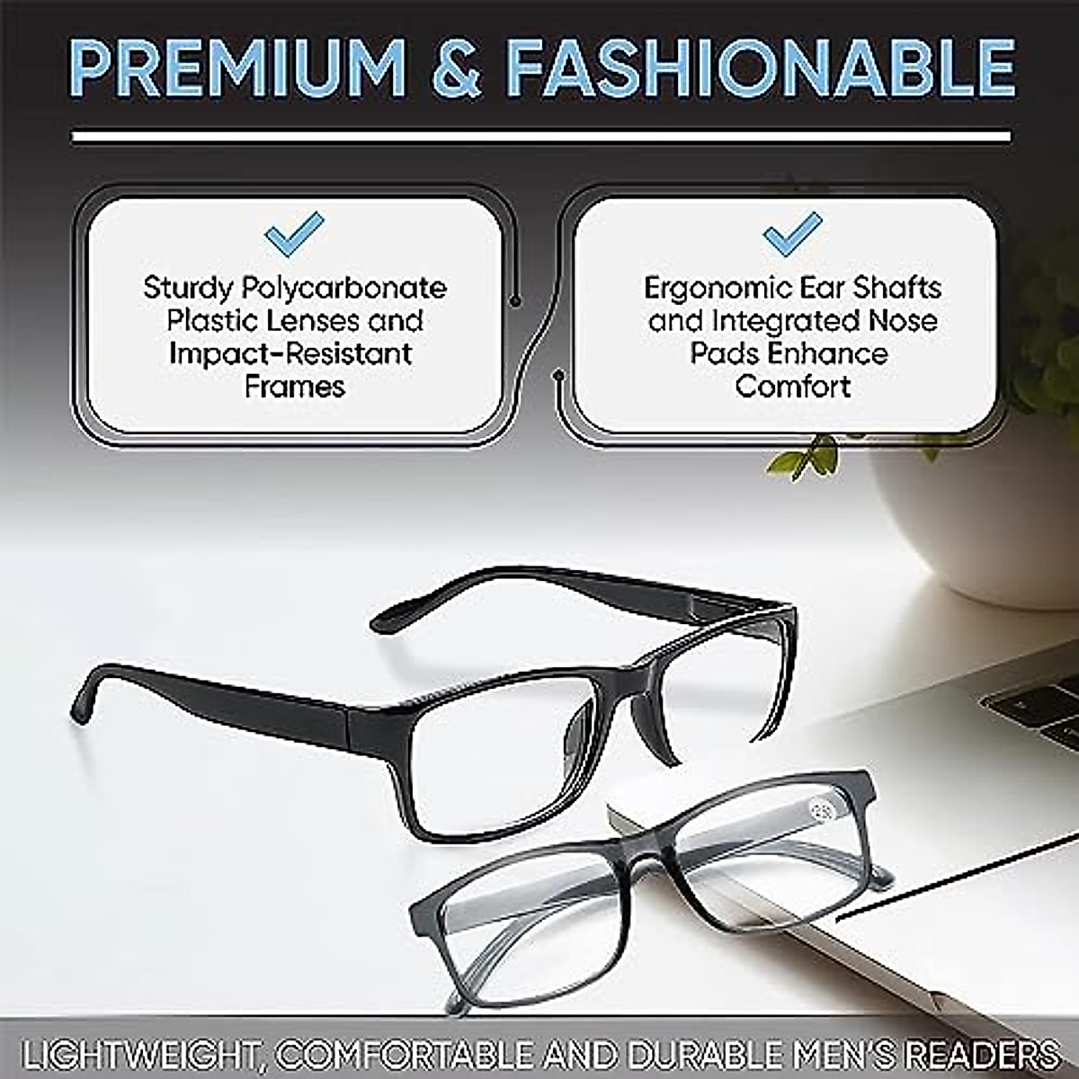 Voitead HD reading glasses men anti-blue light anti-fatigue fashion middle-aged and elderly glasses (2 Grey 1 Black, 2, multiplier_x)