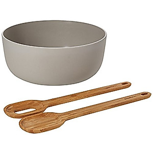 BergHOFF Leo 24cm Bamboo Salad Bowl and Silicone Servers, 3 Piece Set, 24 x 30 x 6 cm, Grey