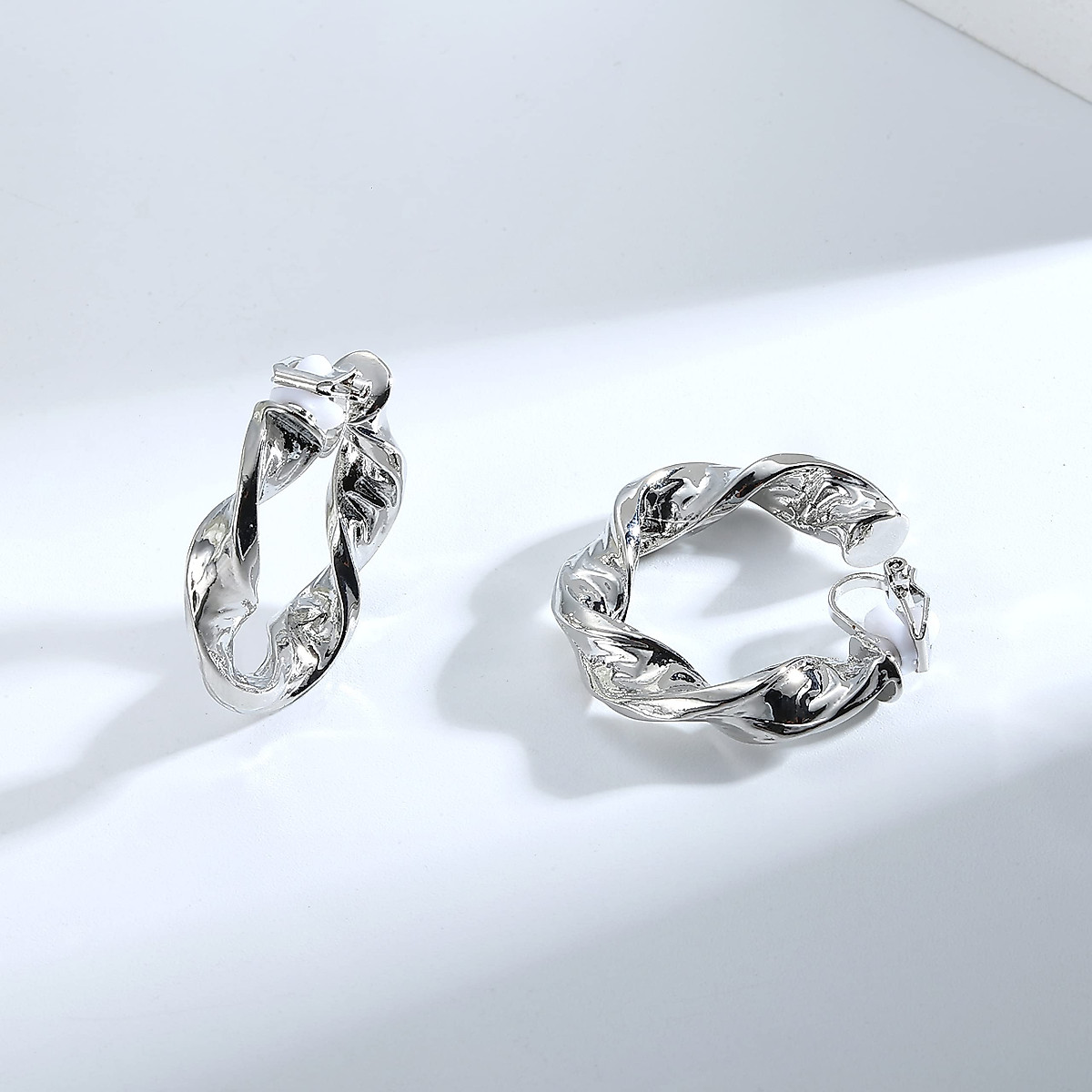 ORAZIO 6 Pairs Clip on Earrings for Women Gold Chunky Clip on Hoop Earrings Twist Tube Silver Hoop Earrings Non Pierced Fake Earrings Set