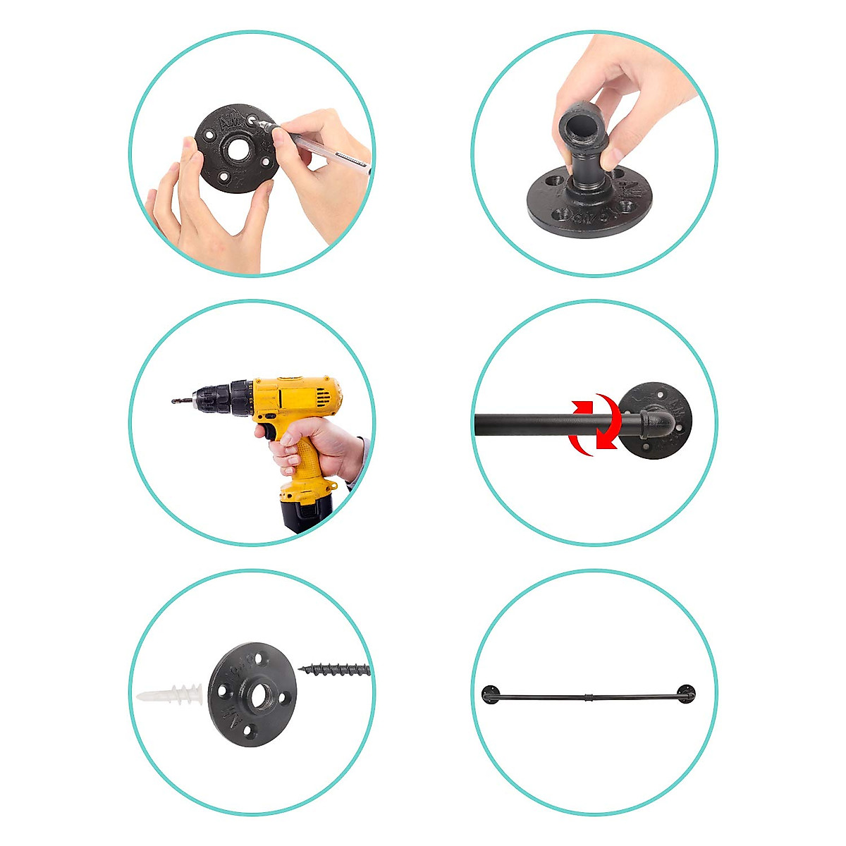 EGASON 34.3 inch Industrial Pipe Pot Bar Rack with 15 S Hooks Rustic Iron Pots and Pans Hanging Rail Pipe Towel Holder Wall Mounted Detachable Kitchen Utensil Pot Pan Lid Organizer Black