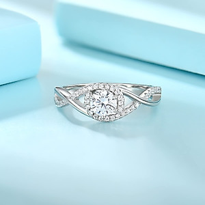 JO WISDOM Women Ring,925 Sterling Silver Infinity Engagement Wedding Anniversary Promise Ring with with 5mm 5A Cubic Zirconia ring size7