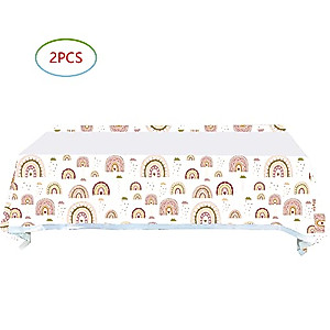 2Pack Boho Rainbow Tablecloth for Boho Rainbow Table Cover Party Supplies Decorations (70.9" x 42.5")