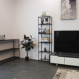 REGILLER 6 Wire Shelving Steel Storage Rack Adjustable Unit Shelves for Laundry Bathroom Kitchen Pantry Closet (16.7L x 11.9W x 64H, Black)