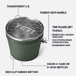 YETI Rambler Beverage Bucket, Double-Wall Vacuum Insulated Ice Bucket with Lid, Camp Green