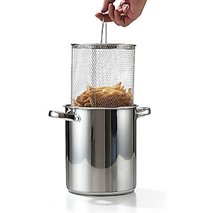 Cook N Home Deep Fryer Pot, Japanese Tempura Small Stainless Steel Deep Frying Pot, 304 Stainless Steel with Oil Drip Drainer Rack, Glass Lid, 6.3 inch/ 4Quart, for Kitchen French Fries, Chicken