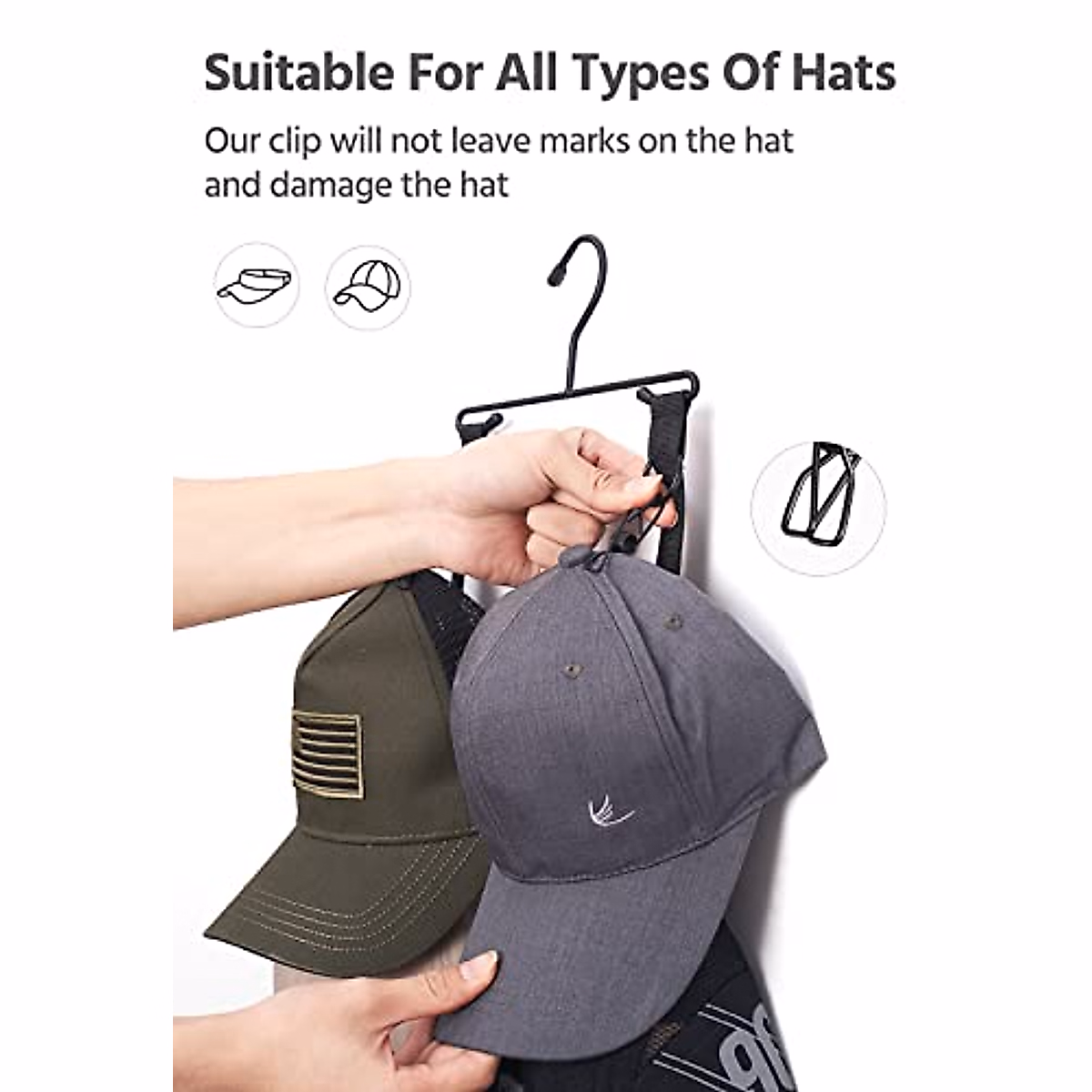 Mkono Closet Storage Rack Baseball Cap Keeper Hanger with 16 Hooks Modern Multifunctional Organizer for Door and Wall Fit Most Hats,