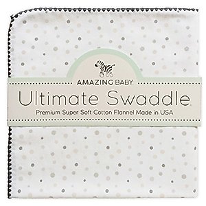 Amazing Baby Large Receiving Blanket, Ultimate Swaddle for Baby Boys, Girls, Softest US Cotton Flannel, Best Shower Gift, MADE in USA, Playful Dots, Sterling, Mom’s Choice Winner, 42x42"