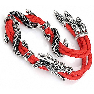 Antique Silver Jewelry Vintage Stylish Red Rope Crystal Rhinestone Dragon Bracelets & Bangles for Women Red Rope