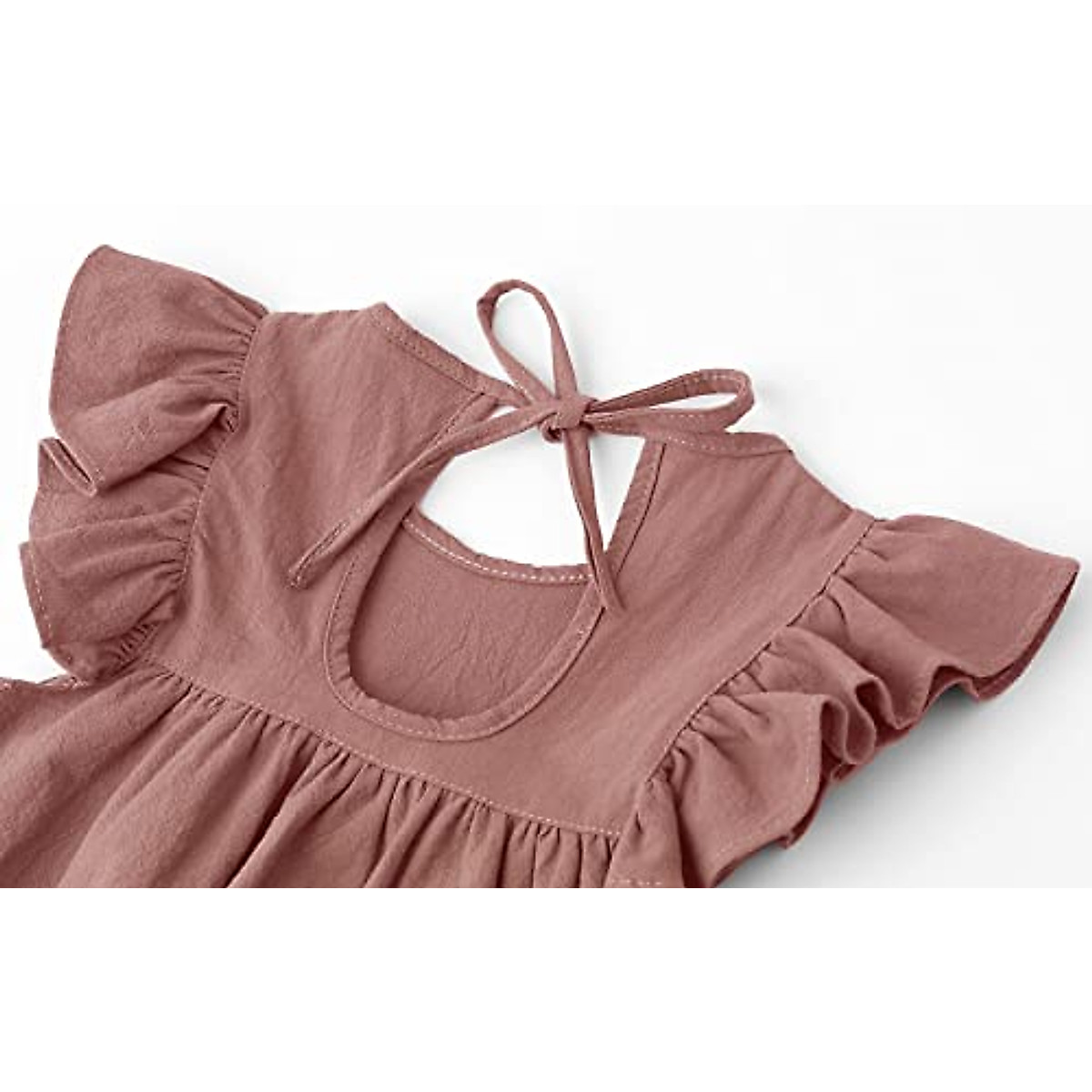 LYXIOF Toddler Baby Girl Cotton Linen Dress Ruffle Sleeve Halter Sleeveless Kids Casual Dresses Dark Pink 90CM