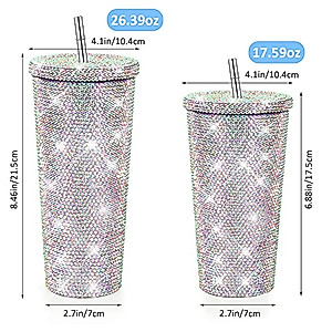 Moizaz Bling Cup Studded Bling Diamond Tumbler Bling Cups With Rhinestones Rhinestones Cups With Lid And Straws Bling Cups With Rhinestones 7 Brushes Included (17.59 ounces, AB color)