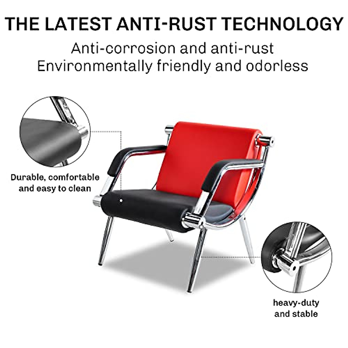 Bestmart INC Office Reception Sofa Set PU Leather Visitor Guest Sofa Executive Side Waiting Room Chair Set, one 3-Seat Sofa & Two 1-Seat Chair, Modern Red & Black