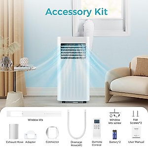 COWSAR 8,000 BTU Portable Air Conditioners with Remote, Portable AC Unit Cools Up to 350 Sq.Ft, Built-in Cool, Dehumidifier, Fan, Sleep Modes, Room Air Conditioners with LED Display/Swivel Wheels