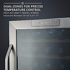 Ivation 33 Bottle Dual Zone Wine Cooler Refrigerator w/Lock | Large Freestanding Wine Cellar For Red, White, Champagne & Sparkling Wine | 41f-64f Digital Temperature Control Fridge Stainless Steel