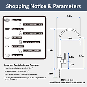 Water Filter Faucet, VMASSTONE Reverse Osmosis Faucet Fits Most RO Units or Water Filtration System in Non-Air Gap, Lead-Free Stainless Steel Drinking Water Faucet for Bar Kitchen Sink, RV (DM001 BN)