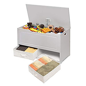 Badger Basket Kid's Up & Down Toy Box and Organizer with Two Reversible Fabric Bins - White