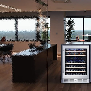 Kalamera 24'' Wine Cooler Refrigerator 40 Bottle - Dual Zone Built-in or Freestanding Fridge with Seamless Stainless Steel & Triple-Layer Tempered Reversible Glass Door and Temperature Memory Function