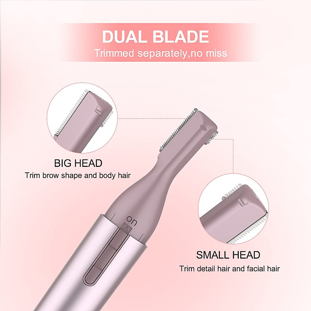 TOUCHBeauty Facial Hair Trimmer Eyebrow Shaper Wet & Dry Hair Removal for Face Legs Battery Powered Upgraded(Rose Gold)