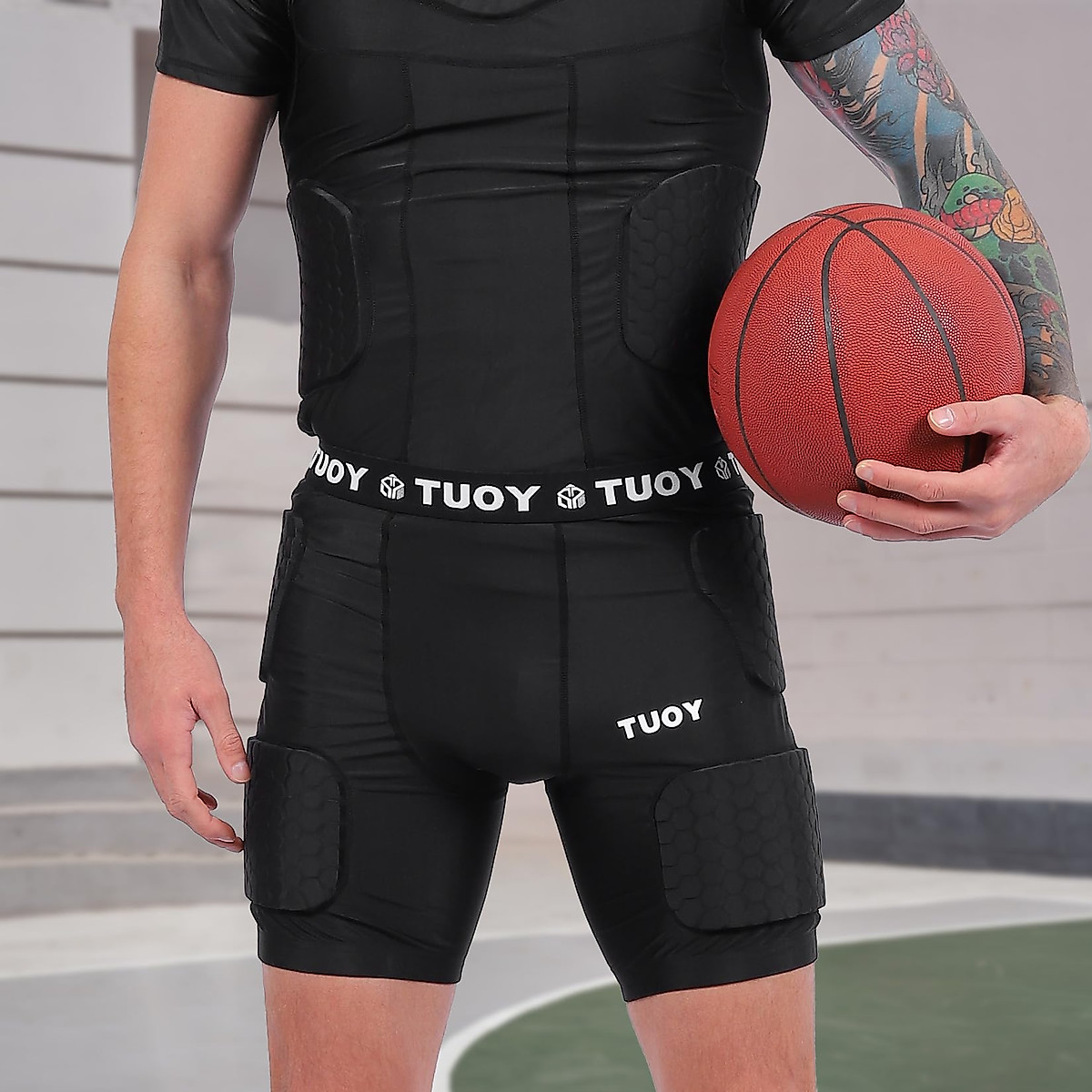 Men's Padded Football Girdle Compression 5-Pads Integrated Football Pads with Hip Tail Thigh Protector for Football Baseball