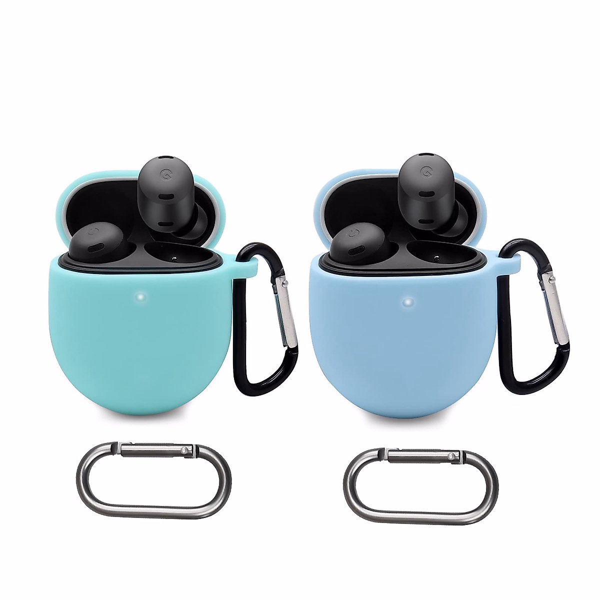Carring Case for Google Pixel Buds Pro (2022 Hybrid Active Noise Cancelling Earbuds,Premium Soft Skin Cover Shock-Absorbing, Protective Finder Case with 2 Keychain Mint Green+Sky Blue