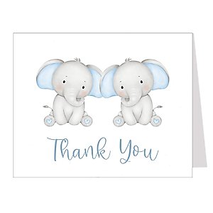 The Invite Lady Elephant Baby Shower Thank You Cards Watercolor Twins Unisex Gender Neutral Girl Boy Blue Pink Little Peanut Sprinkle Printed Folding Notes (24 Count)