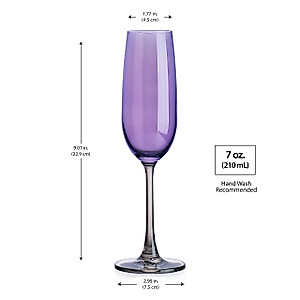 Home to Table Elegant Purple Flute Champagne Glasses Set of 4, 7oz With Stem - Fancy Glass Cups - Modern Unique Drinking Glasses for Home, Dinner Table, Parties