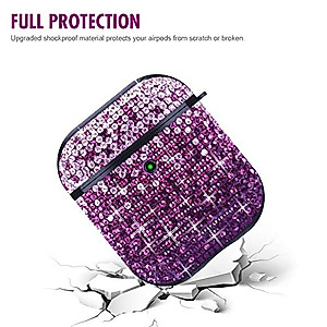 Valkit Compatible AirPods Case, Glitter Diamond Shining Rhinestone AirPods Case Cover Hard Shock Proof Protective Case for Girls Women for Apple Airpods 2 & 1 - Purple