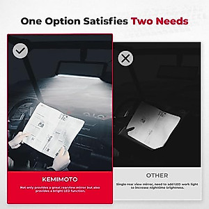 KEMIMOTO UTV Mirror LED Light Rear View Mirror for 1.6" -2" Roll Bar Compatible with Polaris RZR Ranger Kawasaki Mule Pioneer Talon Can Am X3 360° Adjustable UTV Center Mirror Accessories