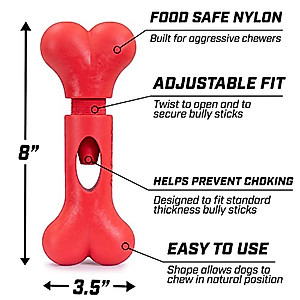 GoSports Chew Champ Bully Stick Holder for Dogs - Securely Holds Bully Sticks to Help Prevent Choking, Red - 8 Inch Size