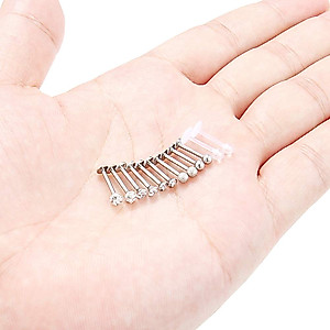 Dyknasz 16G Stainless Steel Labret Studs Monroe Lip Rings Retainer Cartilage Tragus Nail Conch Helix Earring Barbell Piercing Jewelry with Clear Diamond CZ for Women Men Silvertone 6 Pairs