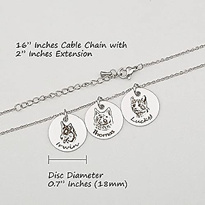 Anavia Personalized Pet Portrait Necklace, Handmade Pet Dog Cat Memorial Jewelry Gift, Customized Round Disc Photo Engraved Necklace Pet Gifts for Animal Lover Dog Mom(1 Disc, Silver)