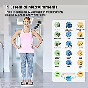 FIRINER Bluetooth Body Fat Scale with Large Display Digital Smart Scale for Body Weight and Fat BMI Heart Rate Composition 15 Body Composition Analyzer Sync with Fitness App