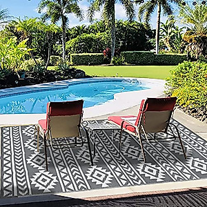 Pauwer Waterproof Outdoor Rug 5x7, Reversible Plastic Straw Patio Camping Rug, Indoor Outdoor RV Mat Carpet for Deck, Camper, Porch, Balcony, Backyard, Picnic, Moro Grey