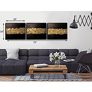 sechars Elegance Canvas Wall Art Modern Handmade Oil Painting Black and Gold Abstract Artwork Wood Inside Framed Home Living Room Decoration Wall Hanging Art Set of 3