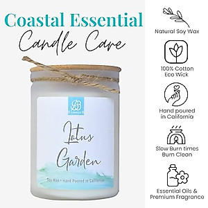 BB Candles Coastal Essentials Natural Soy Hand Poured Candle, Lotus Garden Scent, Fragrant Coastal Candle with Strong Scents, Artisan Candle, 12oz, 90+ Hours Burn Time