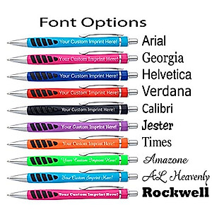 Express Pencils™ - Your Name or Imprint on our Custom Printed Addison Ballpoint Pen - Rubber Grip For Writing Comfort And Control, black ink, medium point - 12 Pack (Assorted)