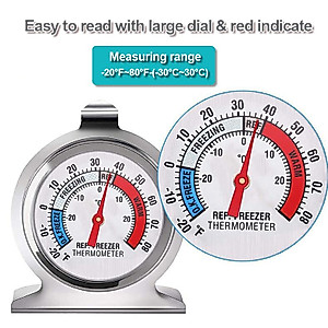 2 Pack Refrigerator Thermometer -30-30 deg C/-20-80 deg F, Classic Fridge Thermometer Large Dial with Red Indicator Thermometer for Freezer Refrigerator Cooler