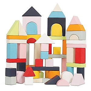 Le Toy Van - Educational Wooden Building Blocks 60 Piece Set Toy | Montessori Style Shape & Colour Development Toy - Suitable for 12 Months + (PL135)