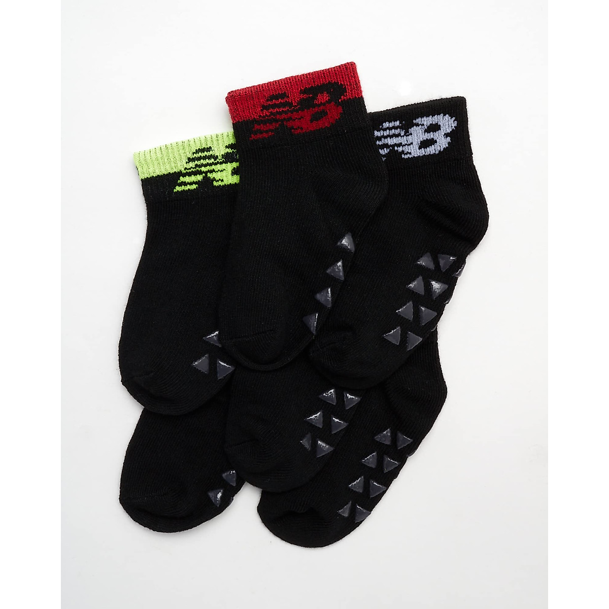 New Balance Baby Boys' Socks - 12 Pack Quarter Cut Non-Skid Gripper Socks (Infant/Toddler), Size 2-4T, Black Assorted Grip