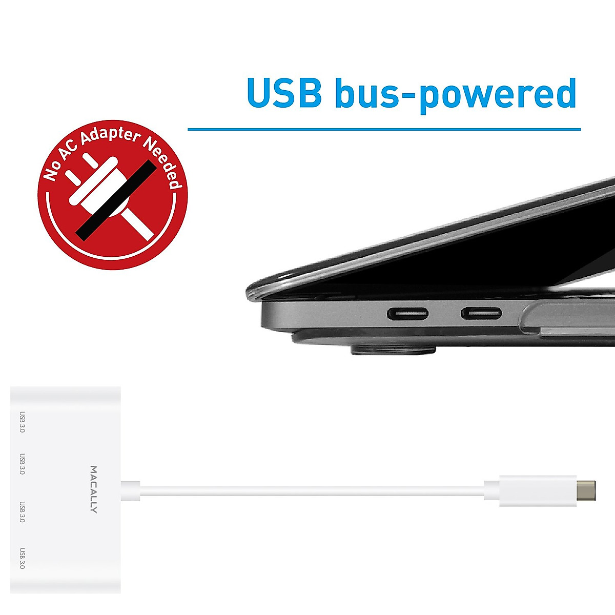 Macally Uchub4 USB-C Hub 10 CM Cable White with 4 USB-A Ports