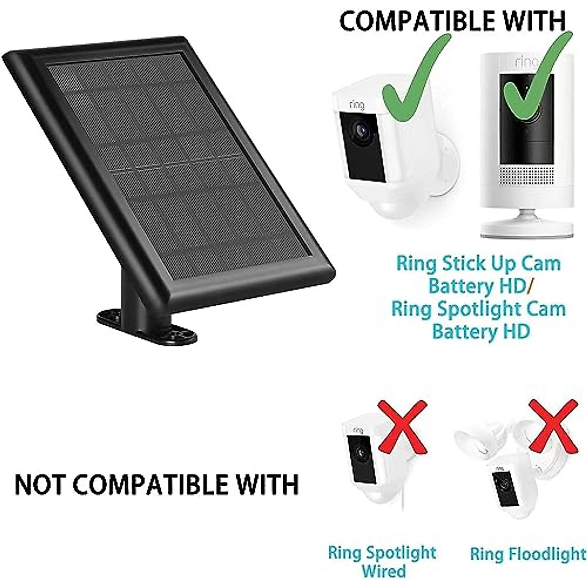 Ring Solar Panel, 5W Solar Panels for Ring Stick Up Cam/Ring Spotlight Cam Battery/Spotlight Cam Plus/Spotlight Cam Pro/Outdoor Wireless Security Camera with 13FT Micro USB C Cable