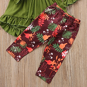 Toddler Little Girls Ruffle Flare Tunic Dress Top Striped Leggings Pants 2PC Fall Winter Outfit Set Clothes (6-7T, Green)