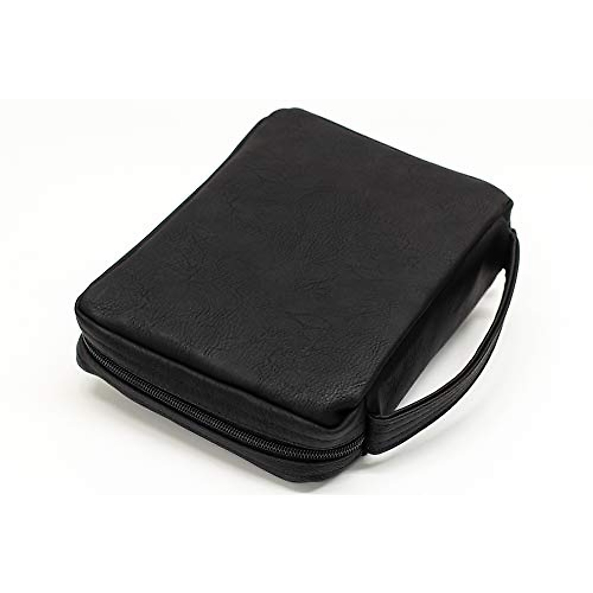 Soft Black Embossed Cross with Front Pocket Leather Look Bible Cover with Handle, Large
