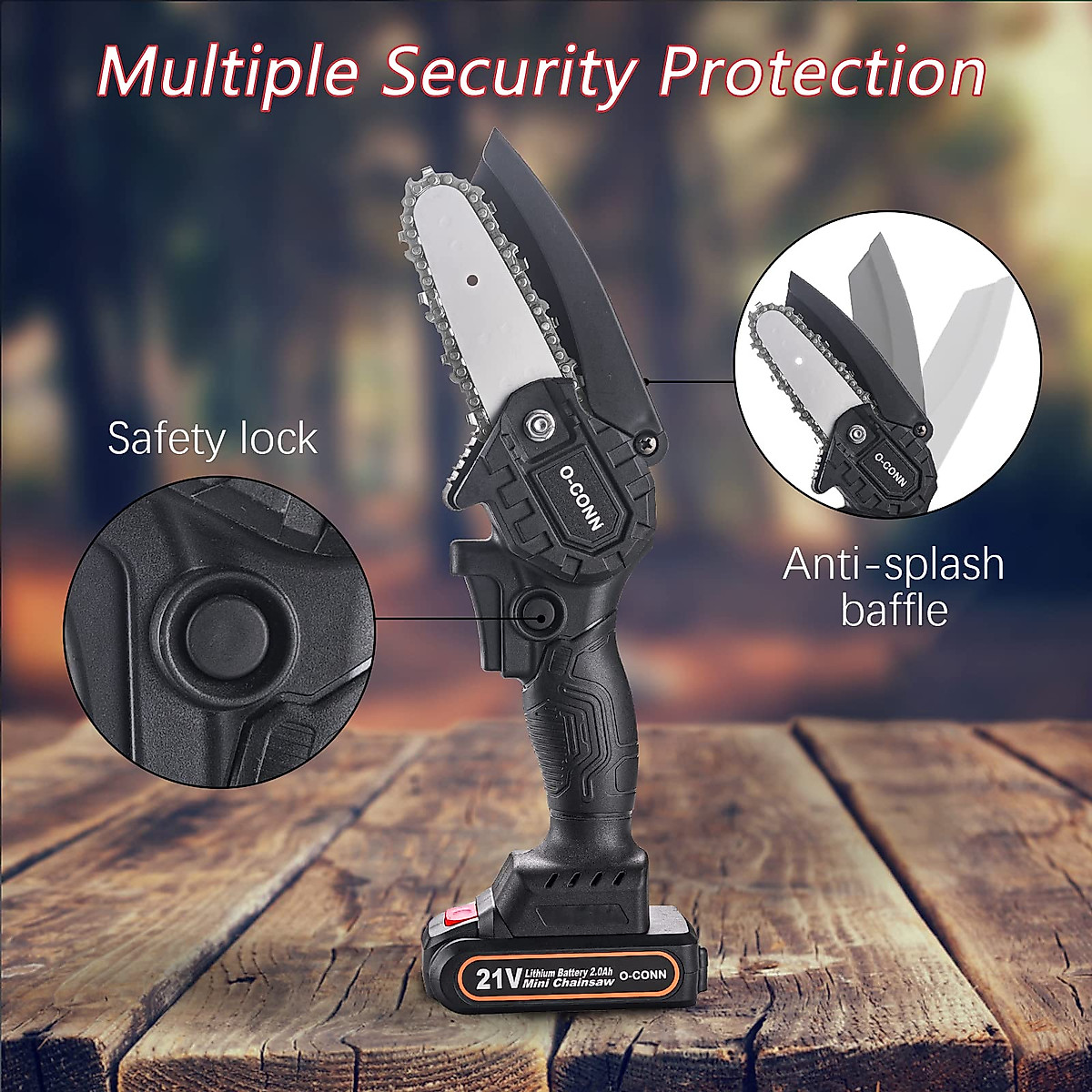 Mini Chainsaw, O-CONN 4 Inch Cordless Handheld Electric Chainsaw with 2 Batteries and 2 Chains, Battery Powered Portable Small Chain Saw with Safety Lock, for Tree Trimming Branch Wood Cutting