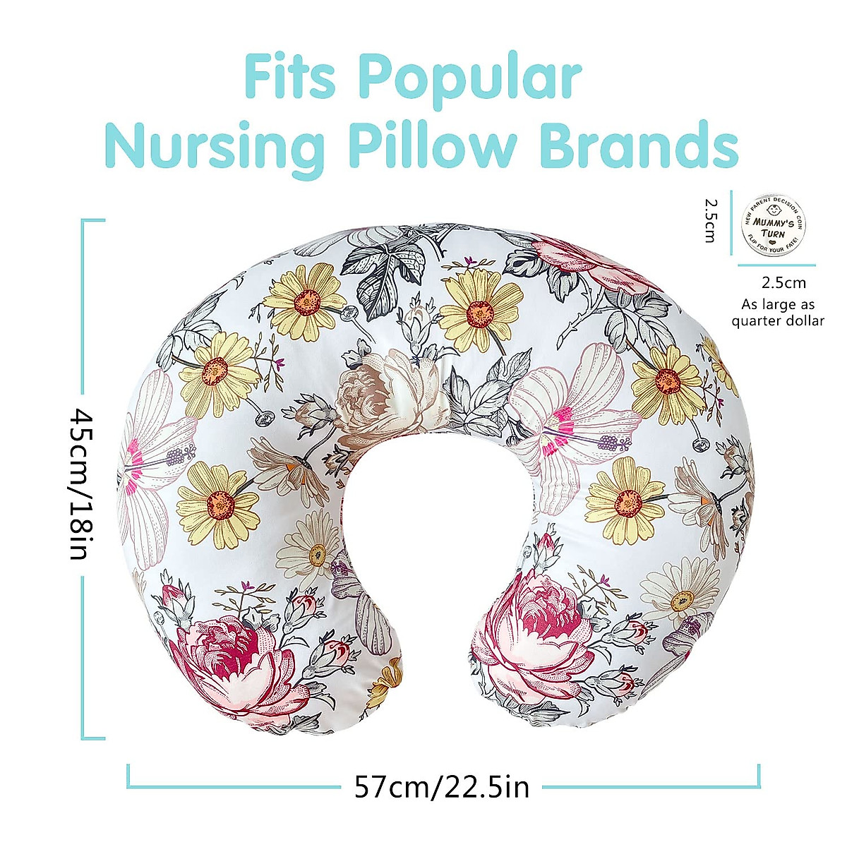 Vlokup Minky Nursing Pillow Cover, Breastfeeding Pillow Slipcover for Baby Boy Girl, Infant, Super Soft Breathable, Floral