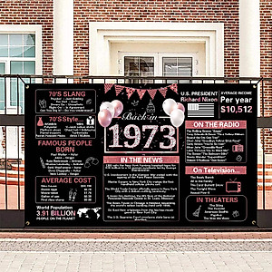 Crenics Rose Gold 50th Birthday Decorations for Women, Vintage Back in 1973 Birthday Backdrop Banner, Large 50 Years Old Birthday Anniversary Poster Photo Background Party Supplies, 5.9 x 3.6 Ft