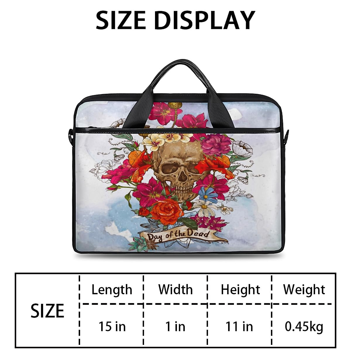 Sugar Skull Floral Laptop Computer Bag Waterproof Shoulder Messenger Bag 13-15 inch Durable Laptop Tote Bag with Shoulder Strap Handle Lightweight Crossbody Briefcase