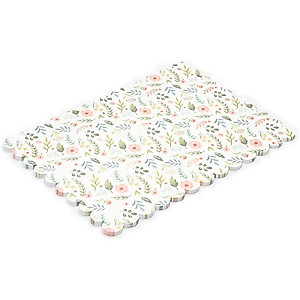 Sparkle and Bash Paper Placemats for Table, Floral Spring Placemats with Scalloped Edge for Dinning Table, Wedding, Tea Party and Tableware Decorations (14 x 10 in, 50 Pack)